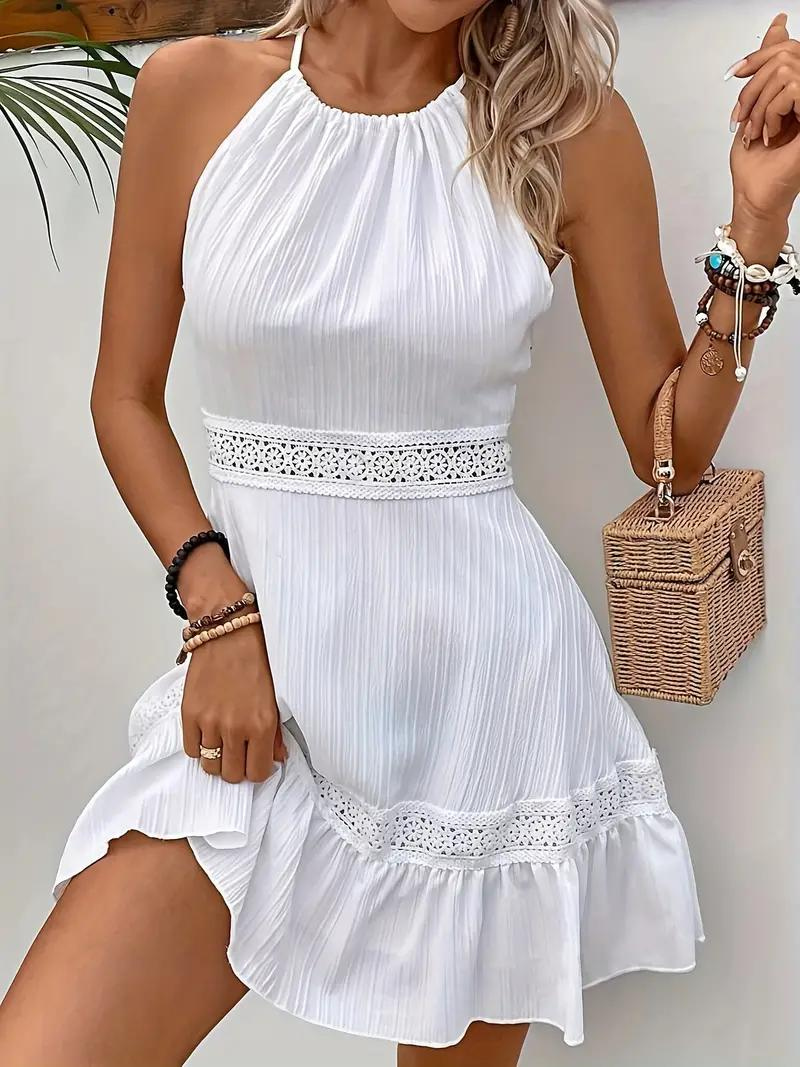 Abito Estivo Donna Scollo Halter con Pizzo e Volant – Dorio Moda